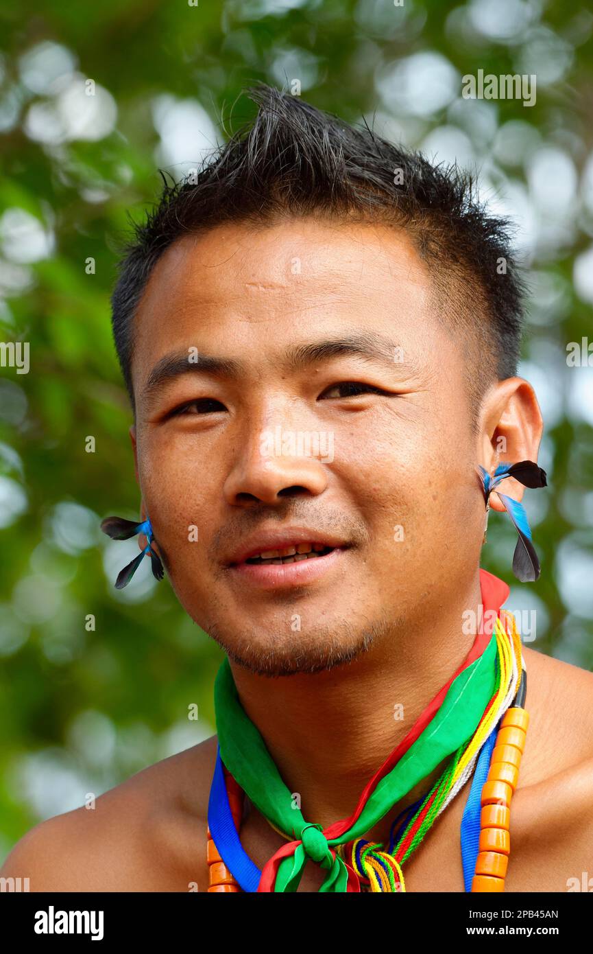 Naga tribesman in traditional dress, Kisima Nagaland Hornbill Festival ...