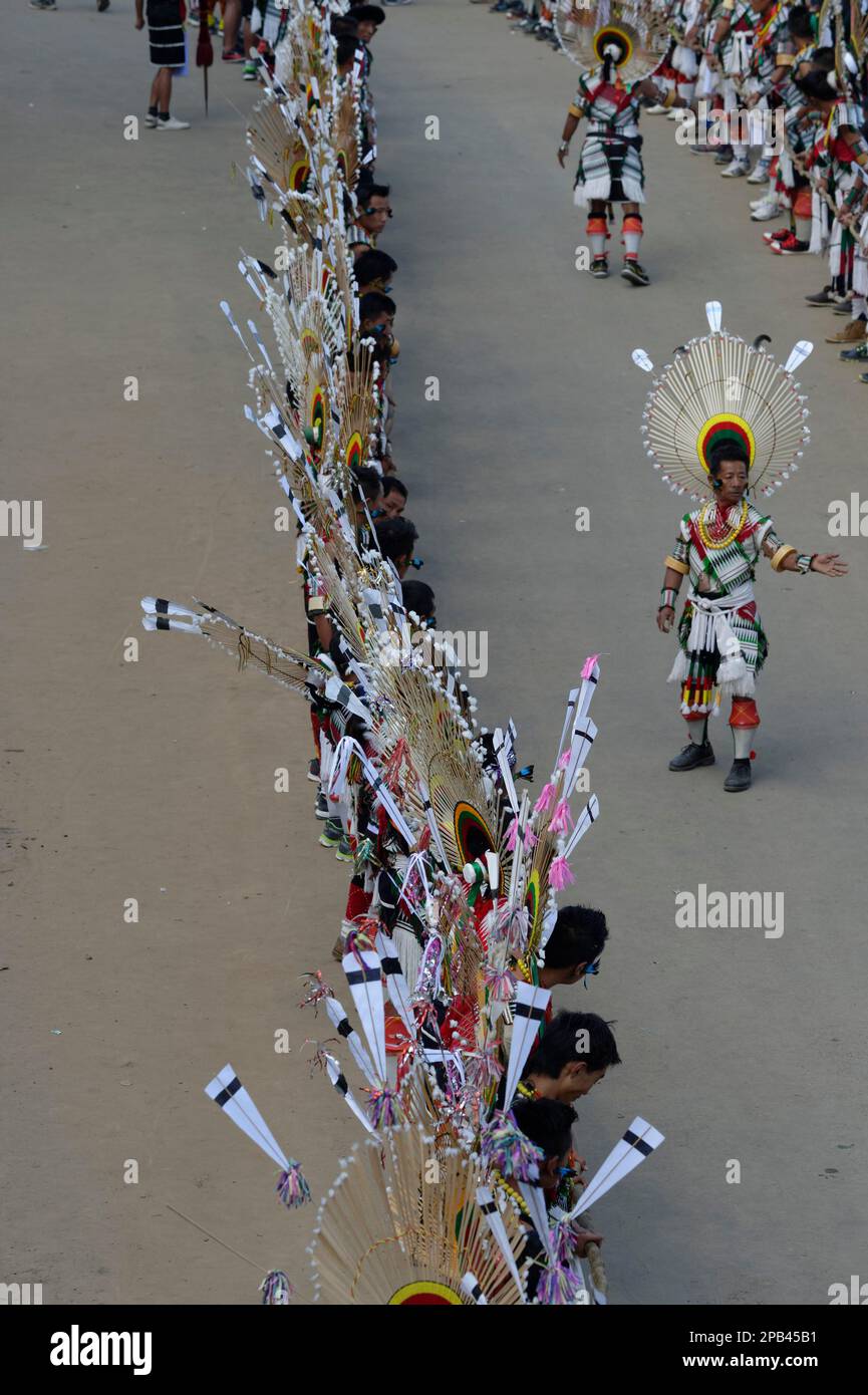 Naga tribesmen participating in the stone-pulling ceremony during the ...