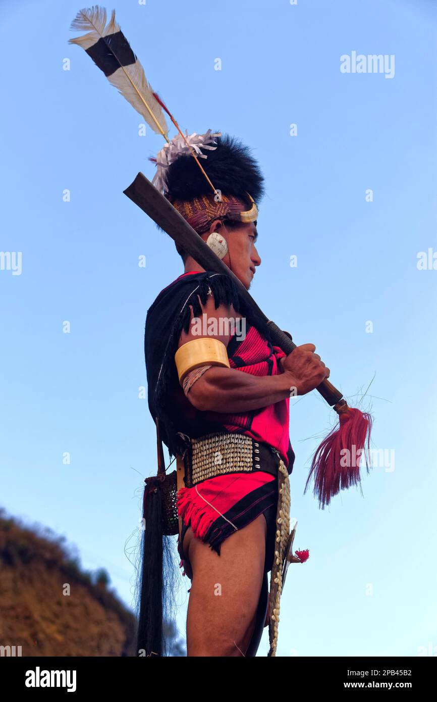 Naga tribesman in traditional dress, Kisima Nagaland Hornbill Festival ...