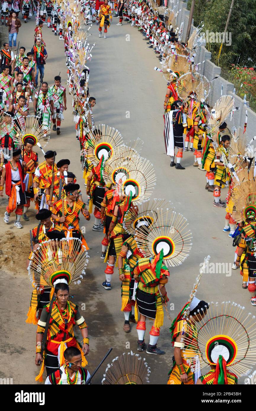Naga tribesmen participating in the stone-pulling ceremony during the ...