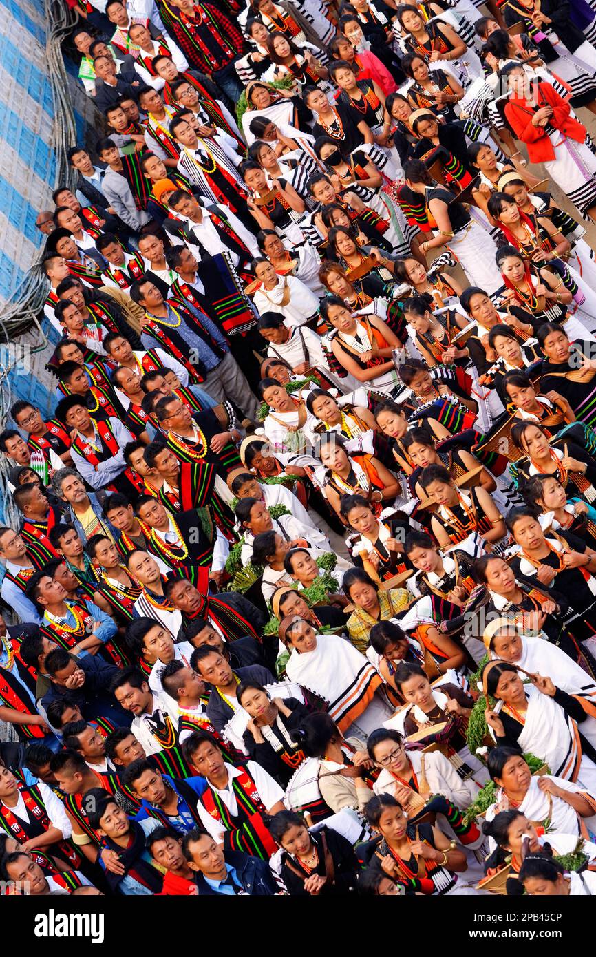 Naga tribesmen participating in the stone-pulling ceremony during the ...