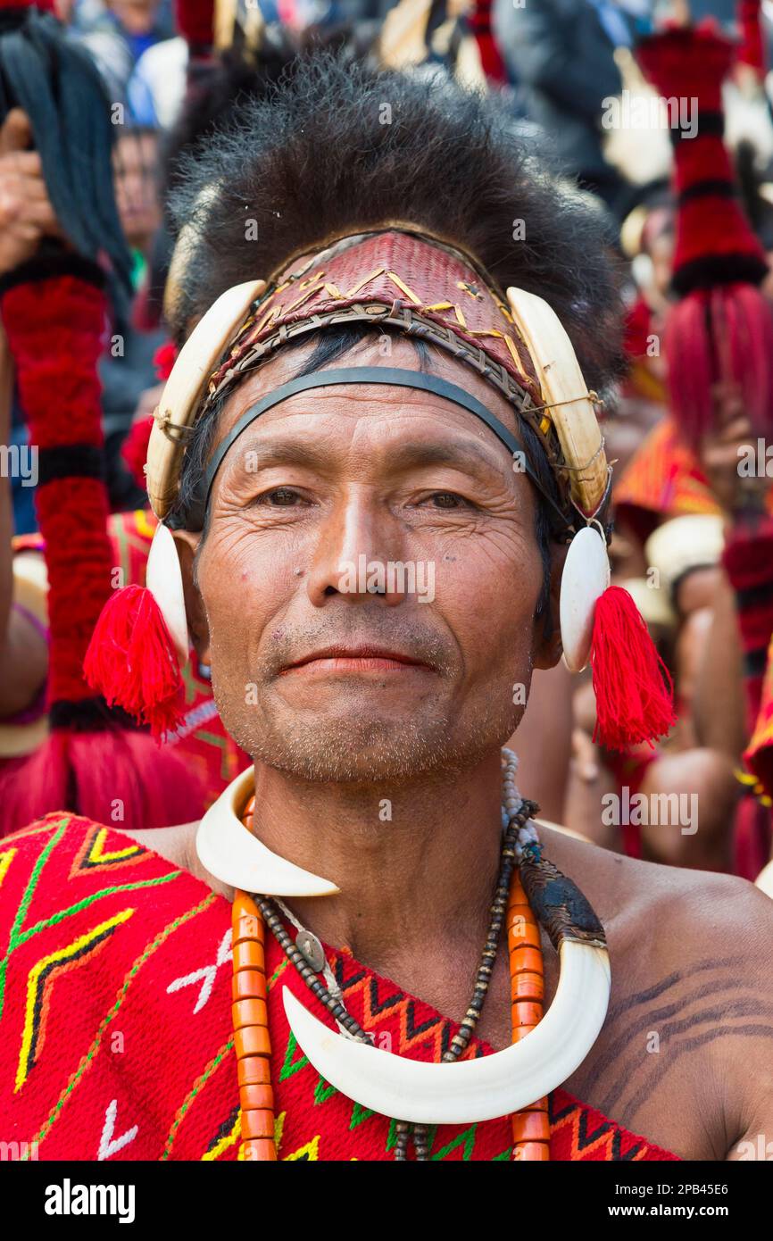 Naga tribesman in traditional dress, Kisima Nagaland Hornbill Festival ...