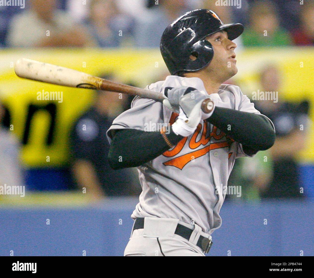 Baltimore Orioles' Brian Roberts watches his solo home run during ...