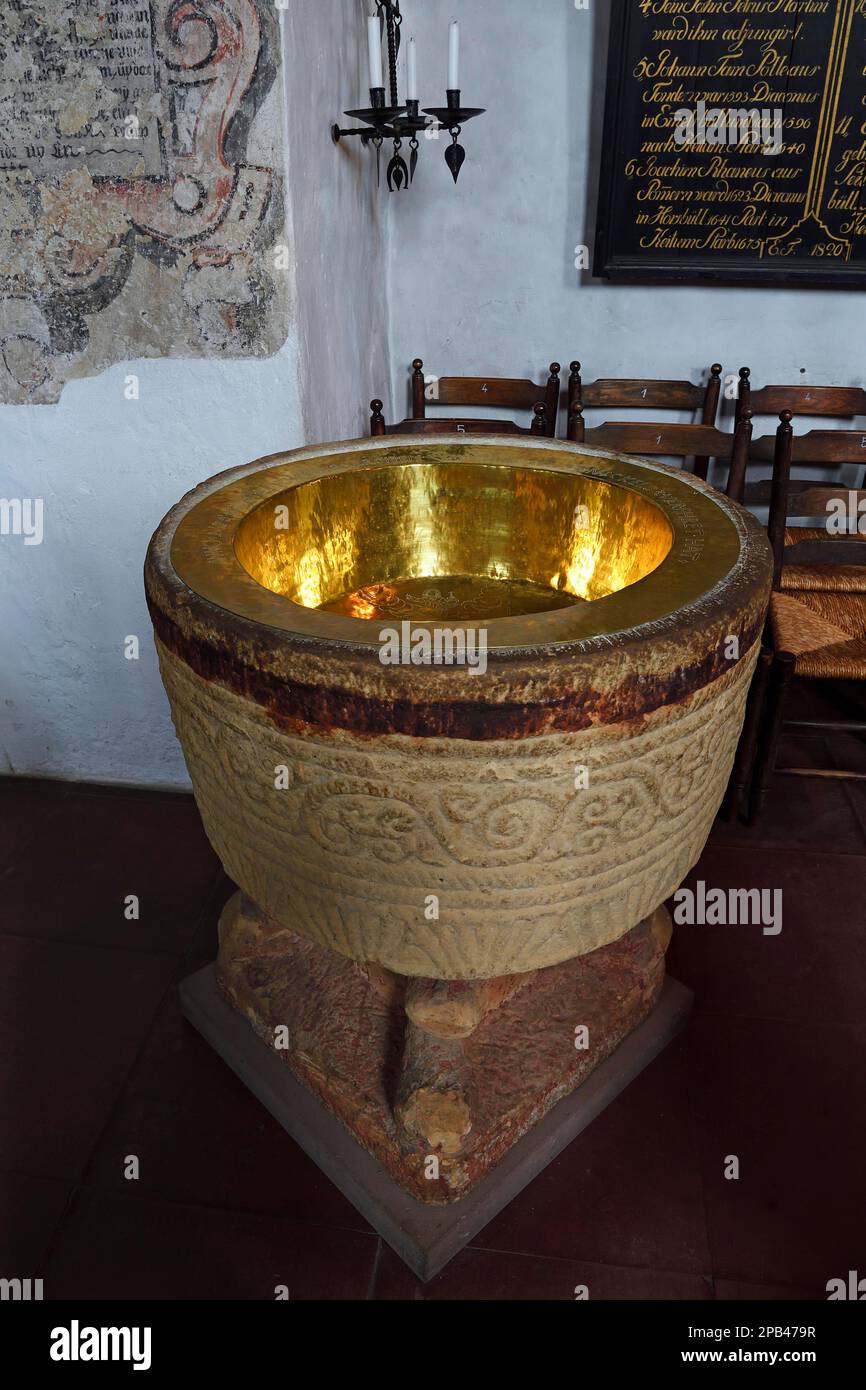 Golden baptismal font of the church of St. Severin, Keitum, Sylt, North ...