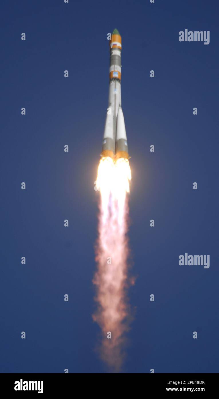 The Soyuz-U rocket lifts off from the Baikonur cosmodrome in Kazakhstan ...