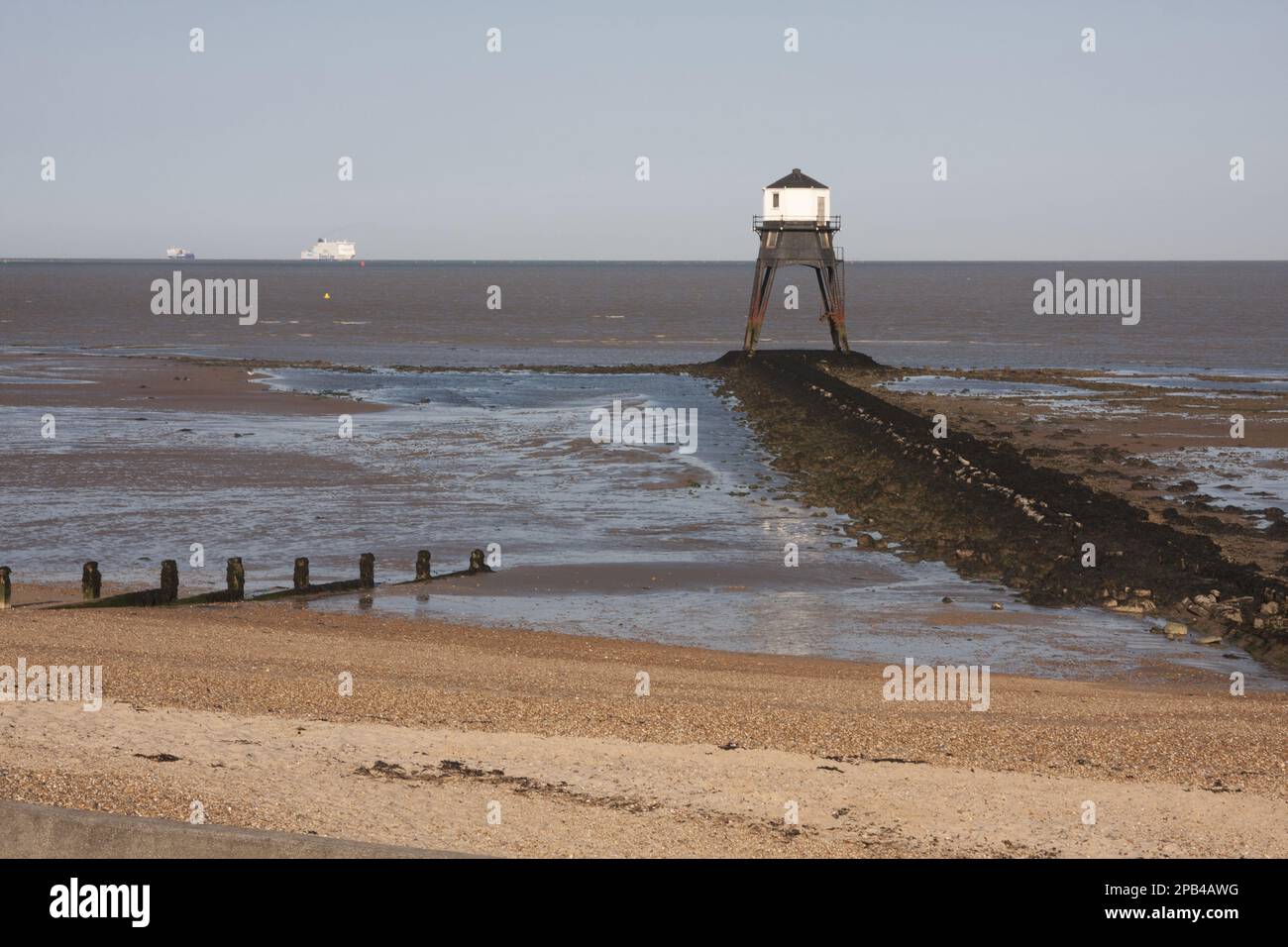 Victorian cast iron lighthouse on the beach, Dovercourt, Harwich, Essex ...