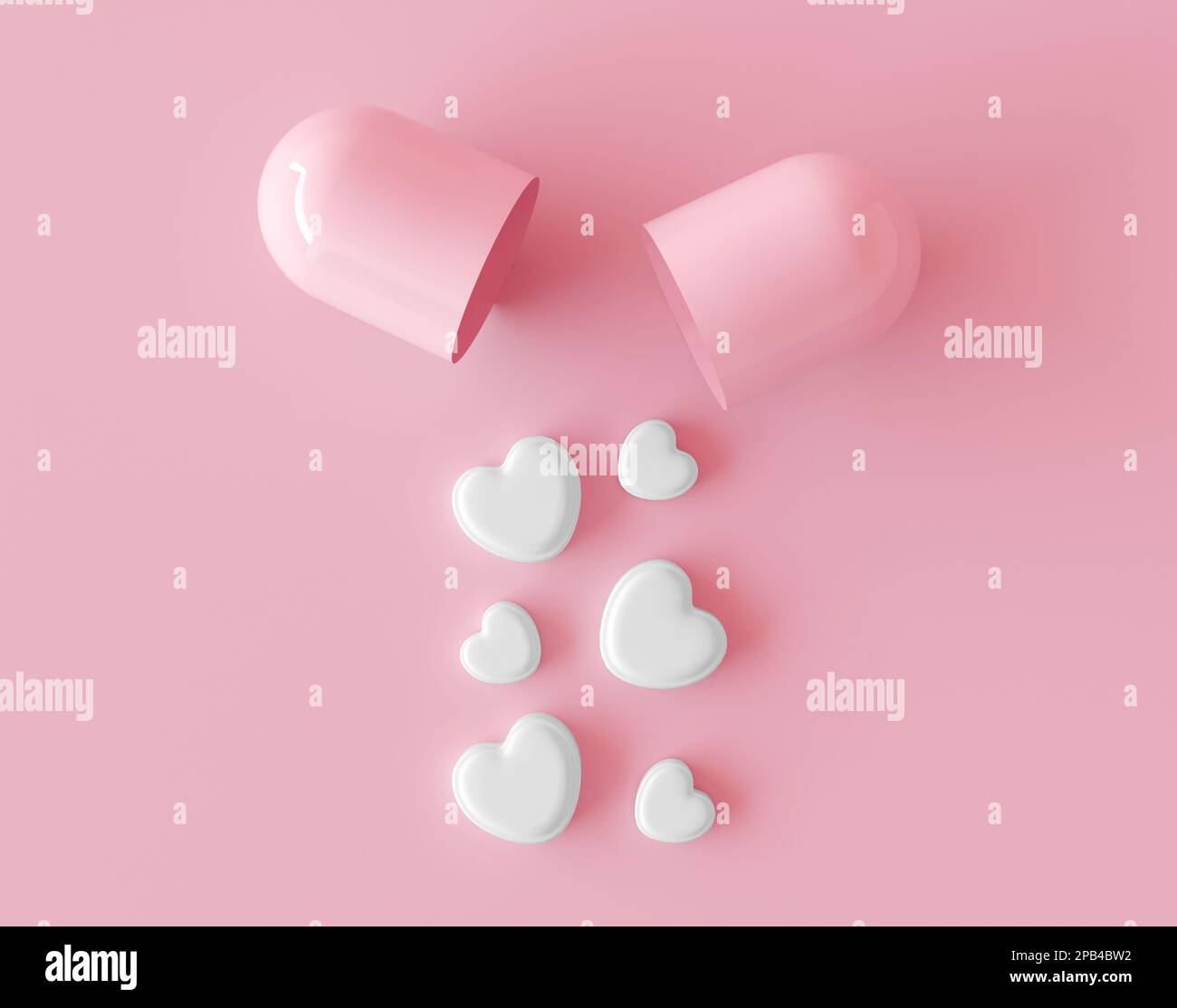 Pills heart concept idea of love pill on pink color background. Minimal ...