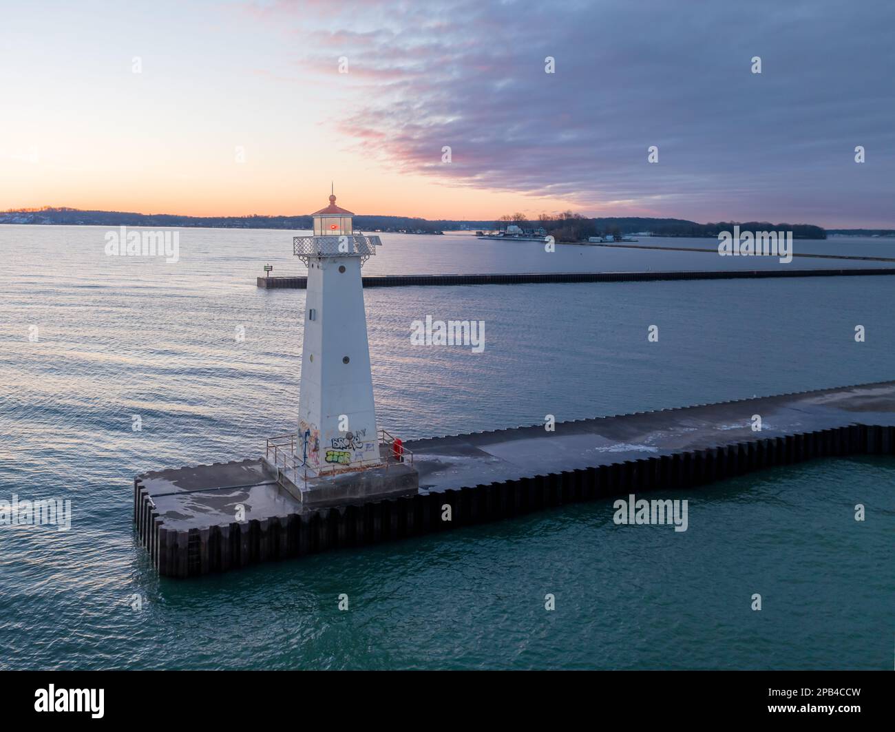 Early winter morning aerial photo of Sodus Point Lighthouse, Sodus, New ...