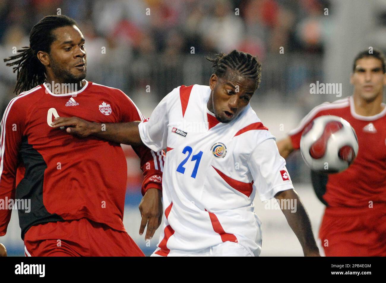 Victor Nunez (21), of Costa Rica, and Adrian Serioux, left, of Canada ...