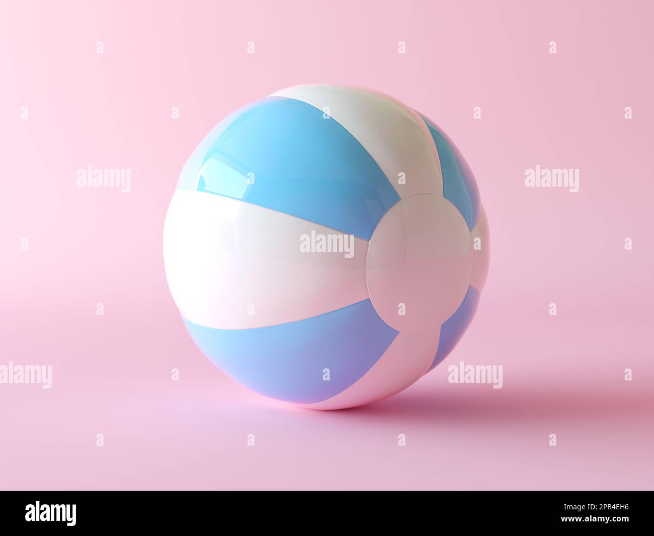 Blue stripes inflatable ball, beach toy on pink summer background with ...