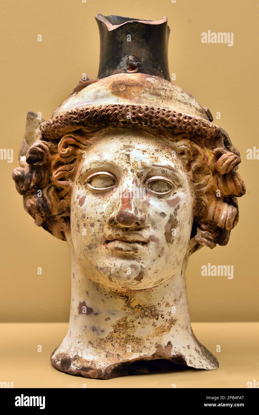 Plastic vase in the shape of Dionysus' head, ca. 410 BC. Ancient Agora ...