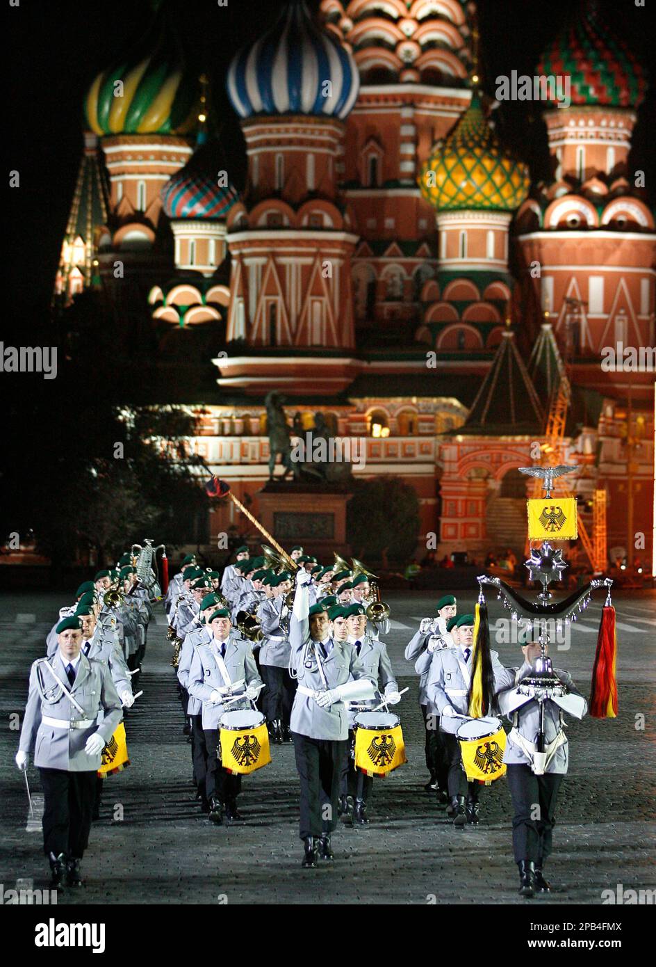 German military band performs in front of St. Basil's Cathedral during ...