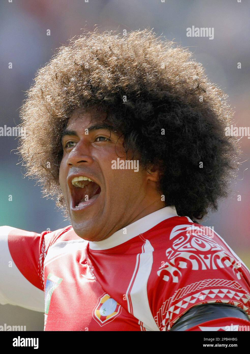 Tonga's Finau Maka celebrates after defeating the U.S. in the Rugby ...