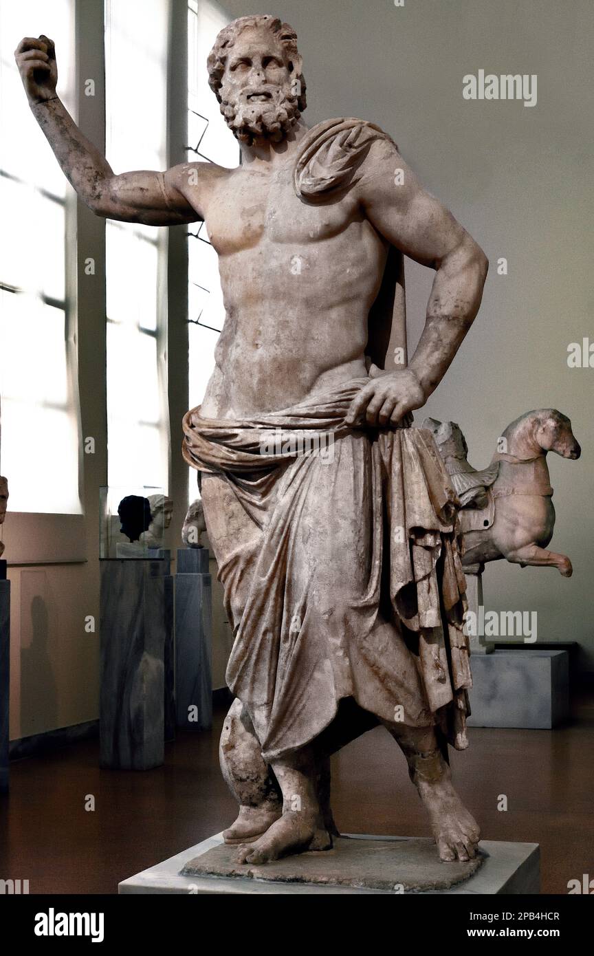 Marble statue of Poseidon, from Melos, Cyclades 125-100 BC. National ...