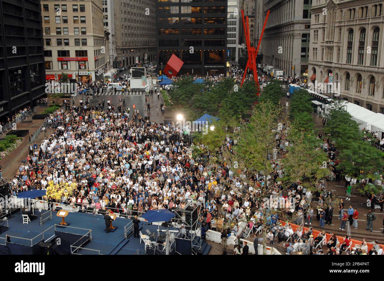 A crowd gathers in Zuccotti Park in lower Manhattan to commemorate the ...