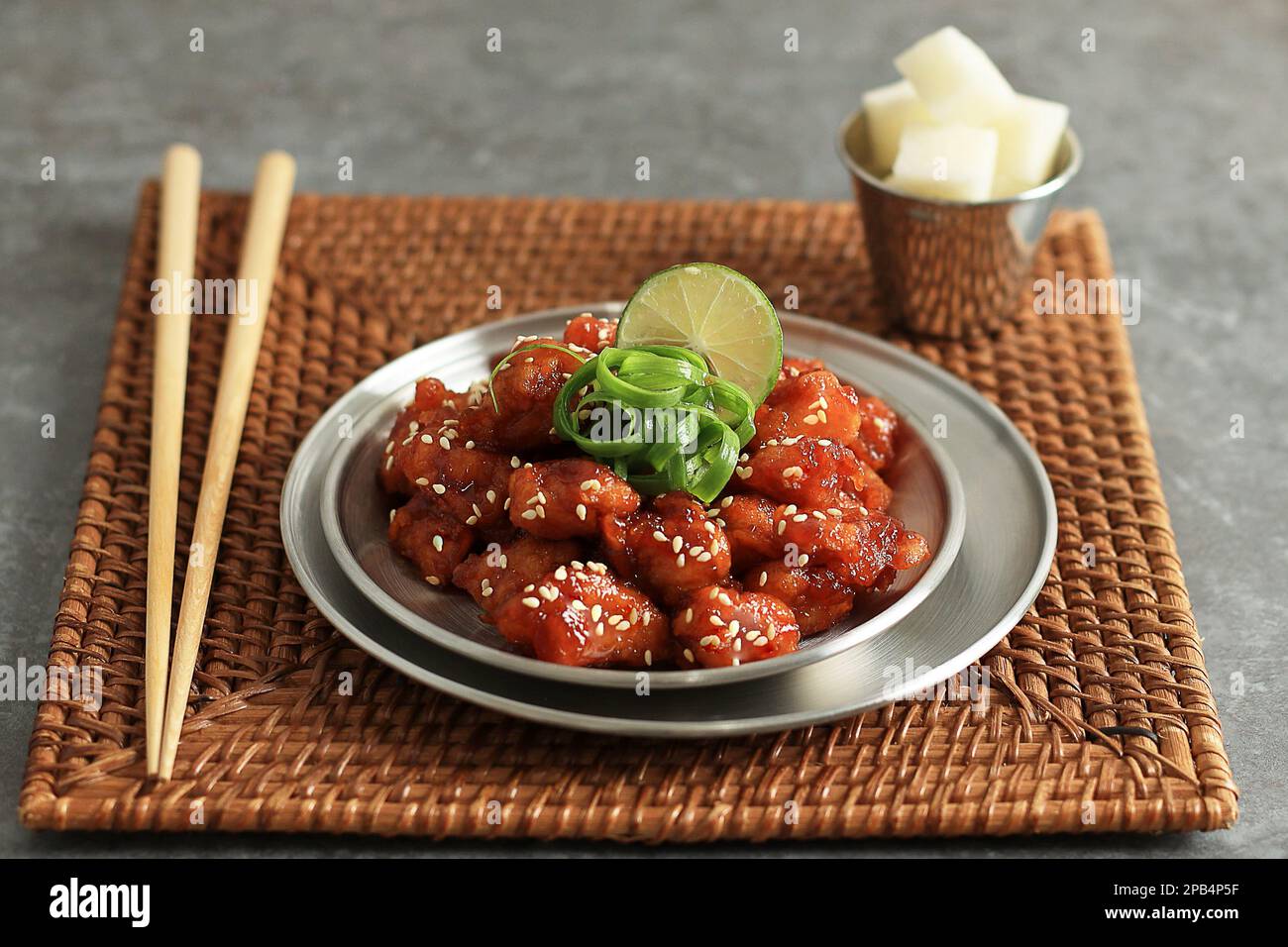 Korean Fried Chicken Yangnyeom Tongdak with Sweet Spicy Sauce and ...