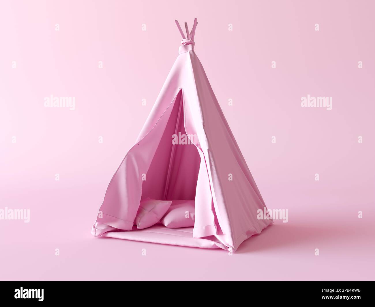 Mock up of kids room wigwam. 3d render illustration of pink monochrome ...