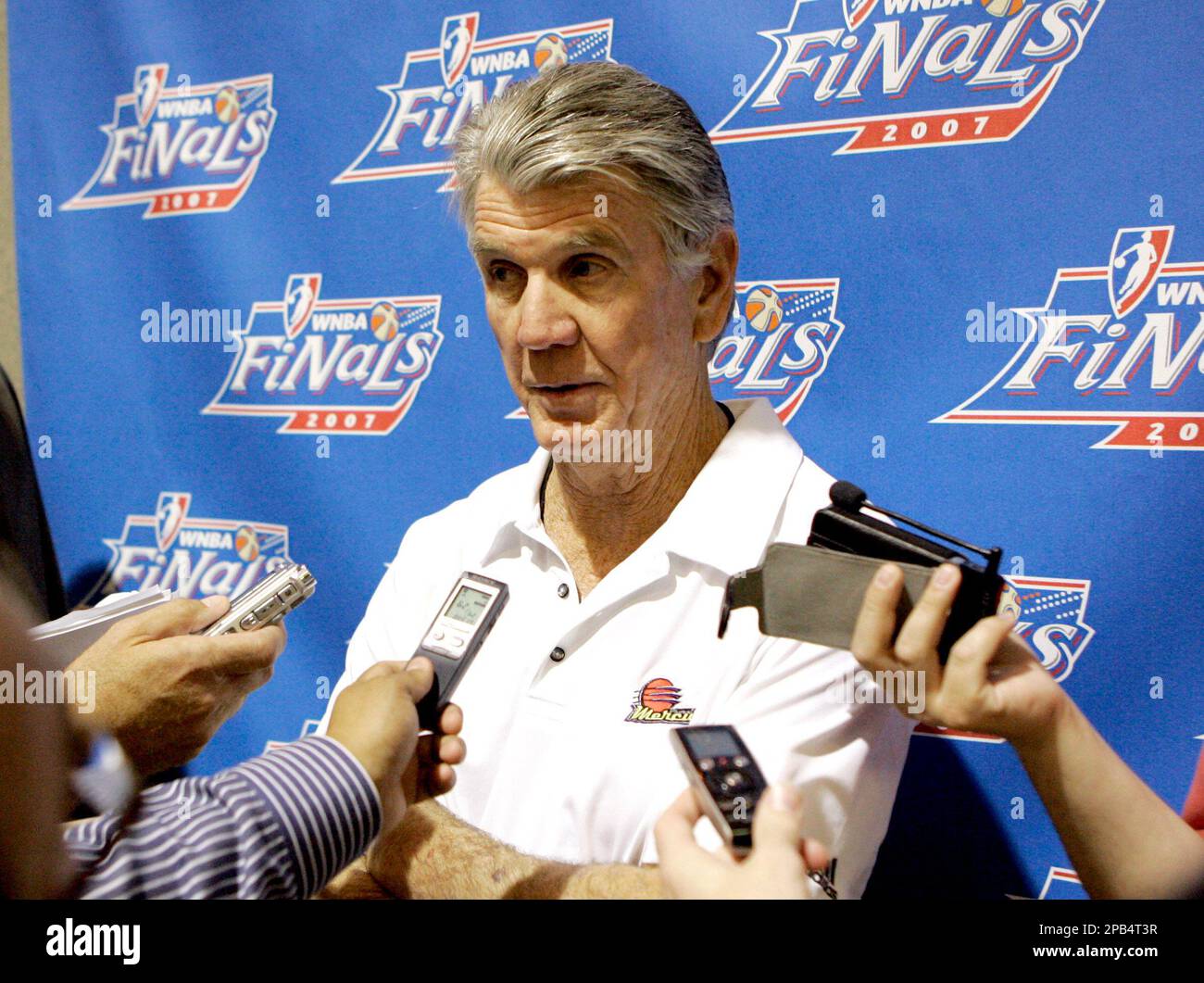 Phoenix Mercury head coach Paul Westhead speaks to the media during ...