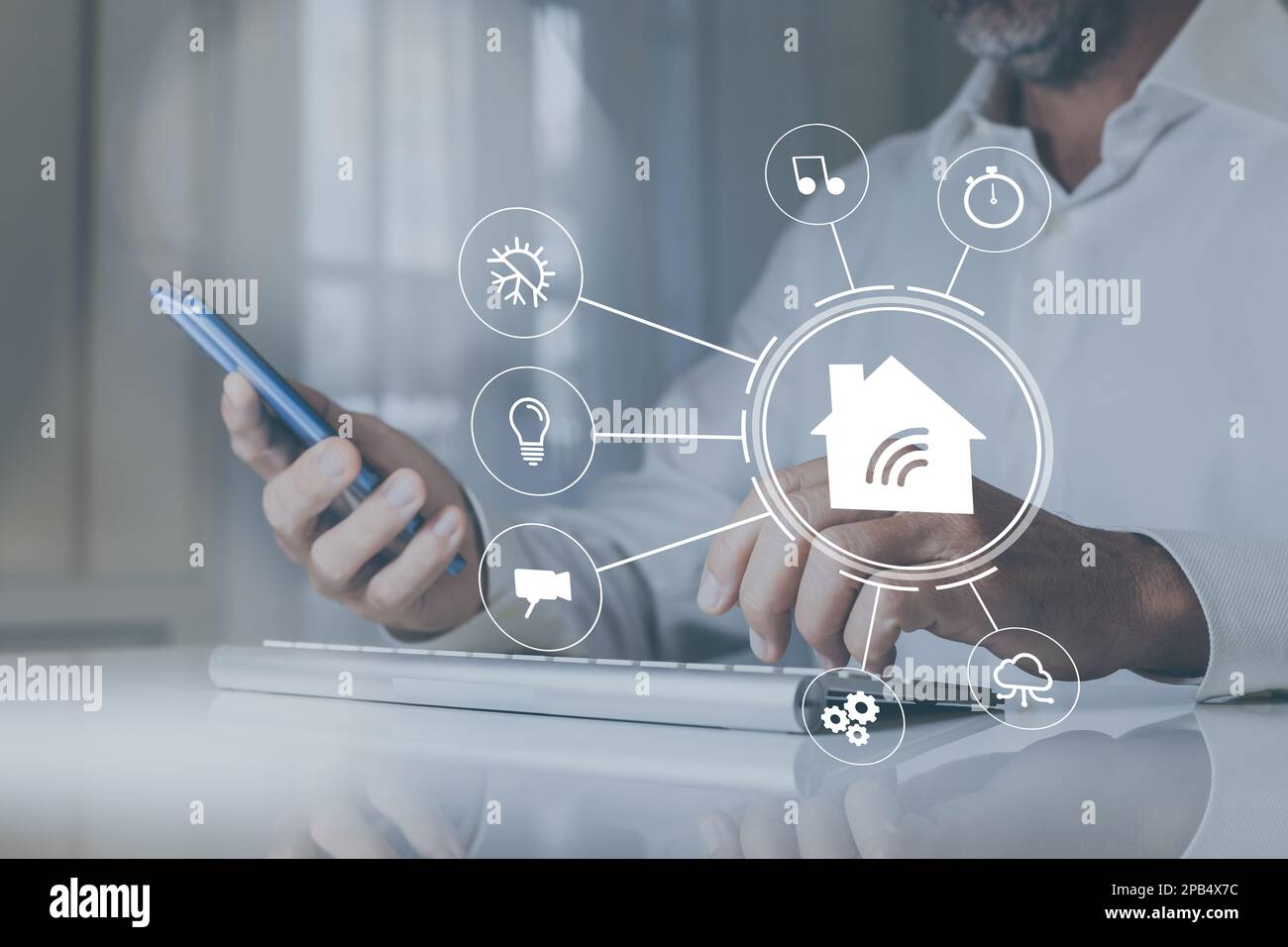 Home automation, AI concept. Smart device control interface. Wireless ...