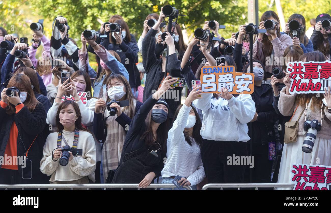Fans of Edan Lui, member of the boy band Mirror, shows support to their idol during the media ...