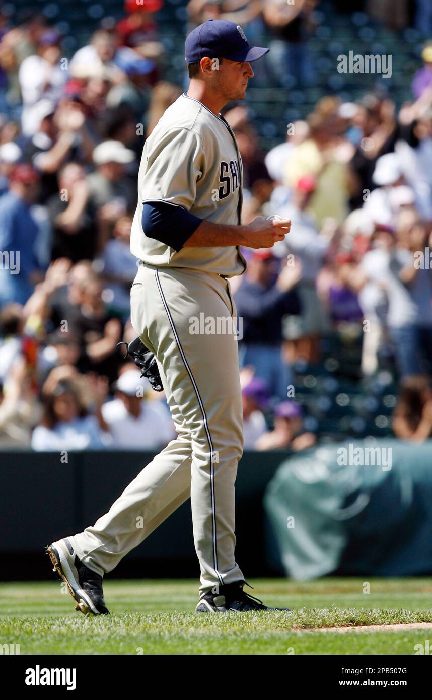 San Diego Padres starting pitcher Chris Young reacts after giving up a ...