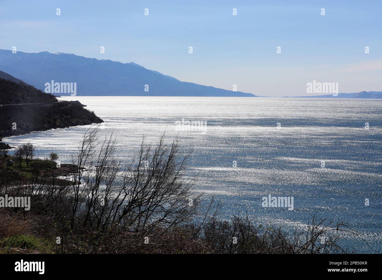 A strong bora wind is blowing at sea in the Senj, Croatia on 12. March ...