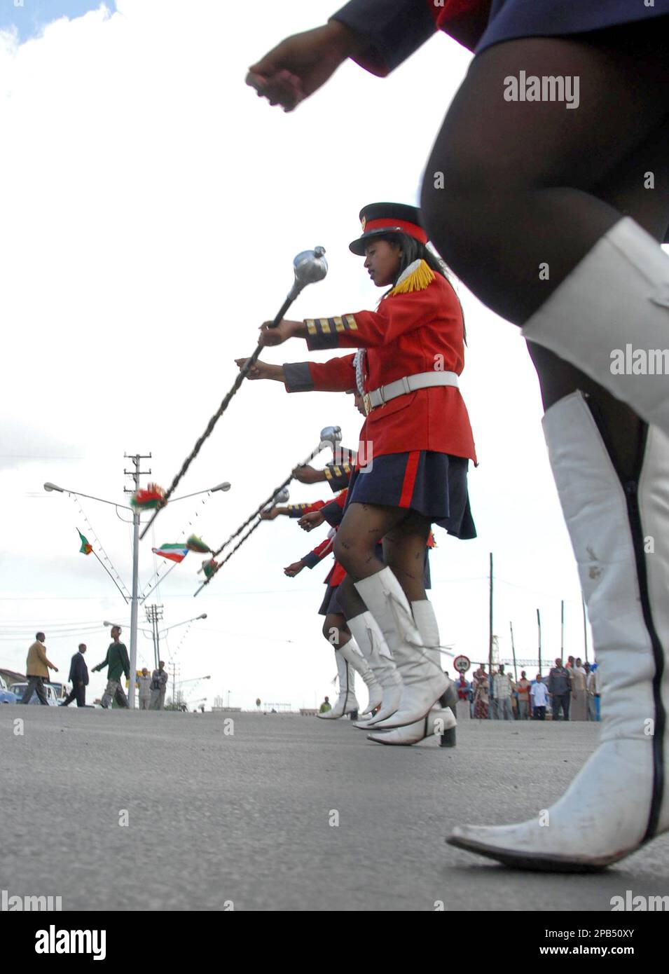 An Ethiopian military band marches down Dejazmach Belay Zeleke Street ...