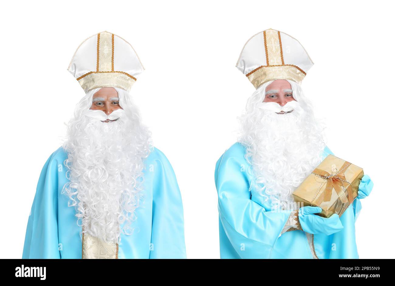 Collage with photos of Saint Nicholas on white background Stock Photo ...