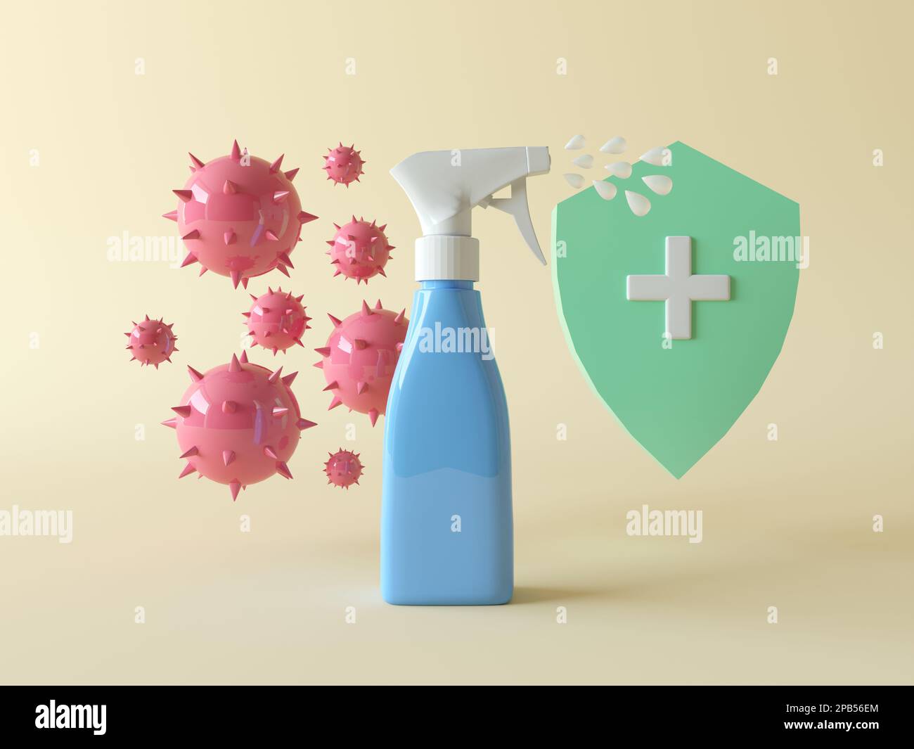 Hygiene concept. Hand washes spray. Disinfectant with spray drops. The ...
