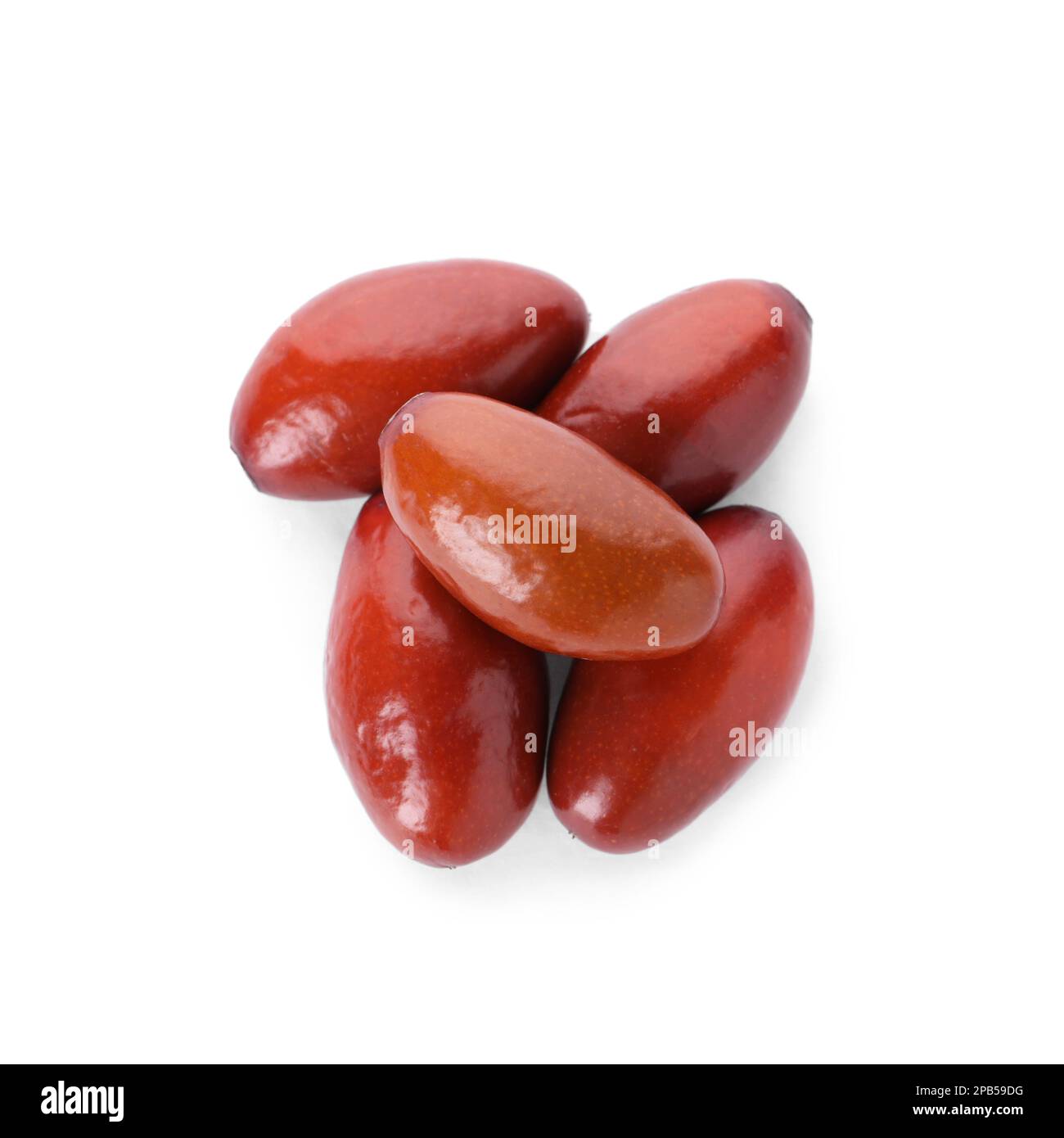 Heap of ripe red dates on white background, top view Stock Photo - Alamy