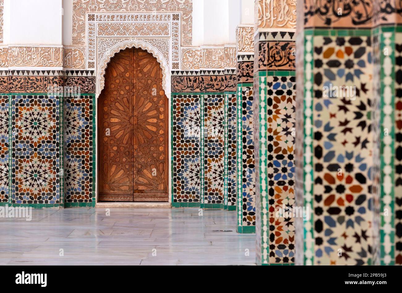 Beautiful typical moroccan tiles in the Madrasa - Marocco Stock Photo ...