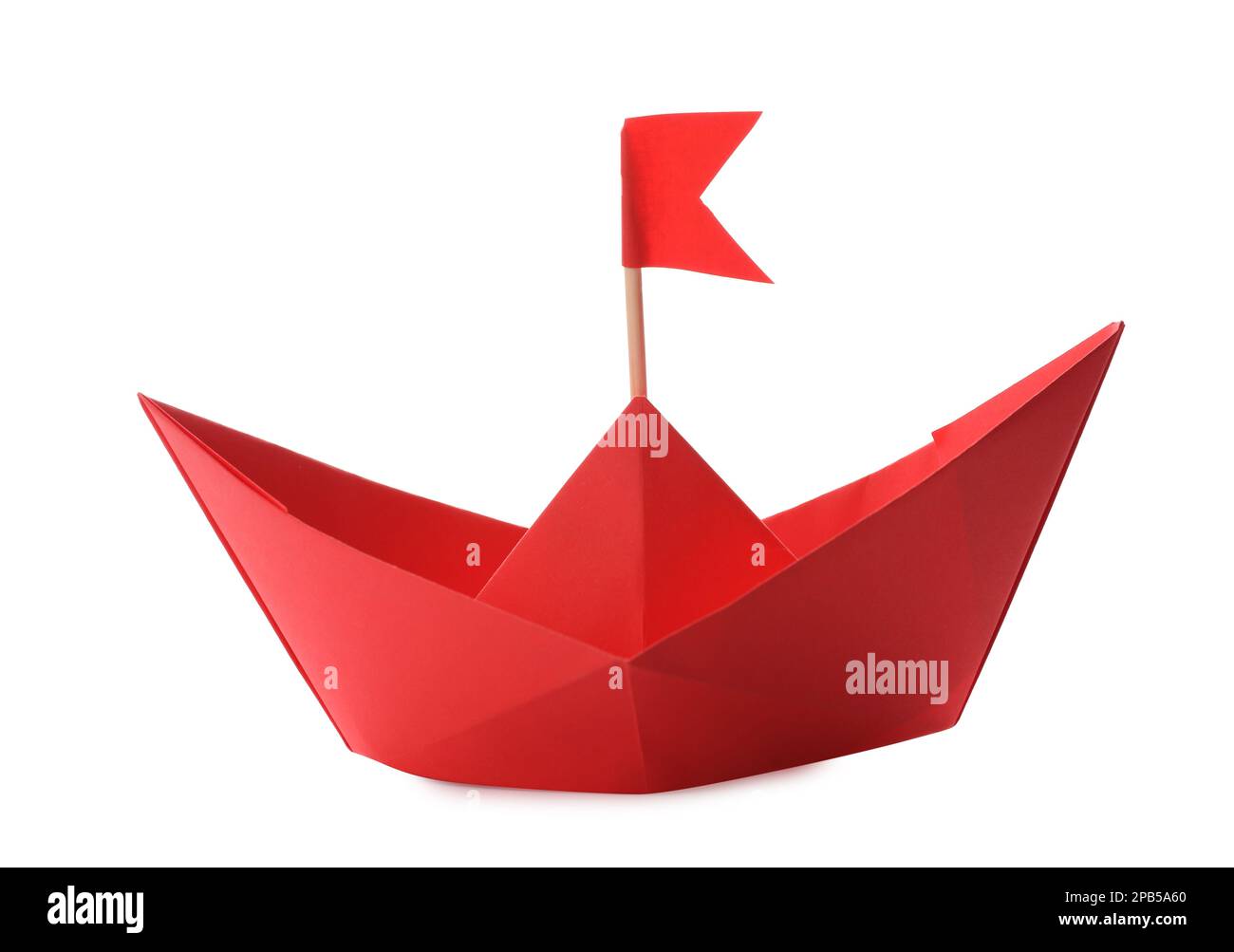 Handmade red paper boat with flag isolated on white. Origami art Stock ...