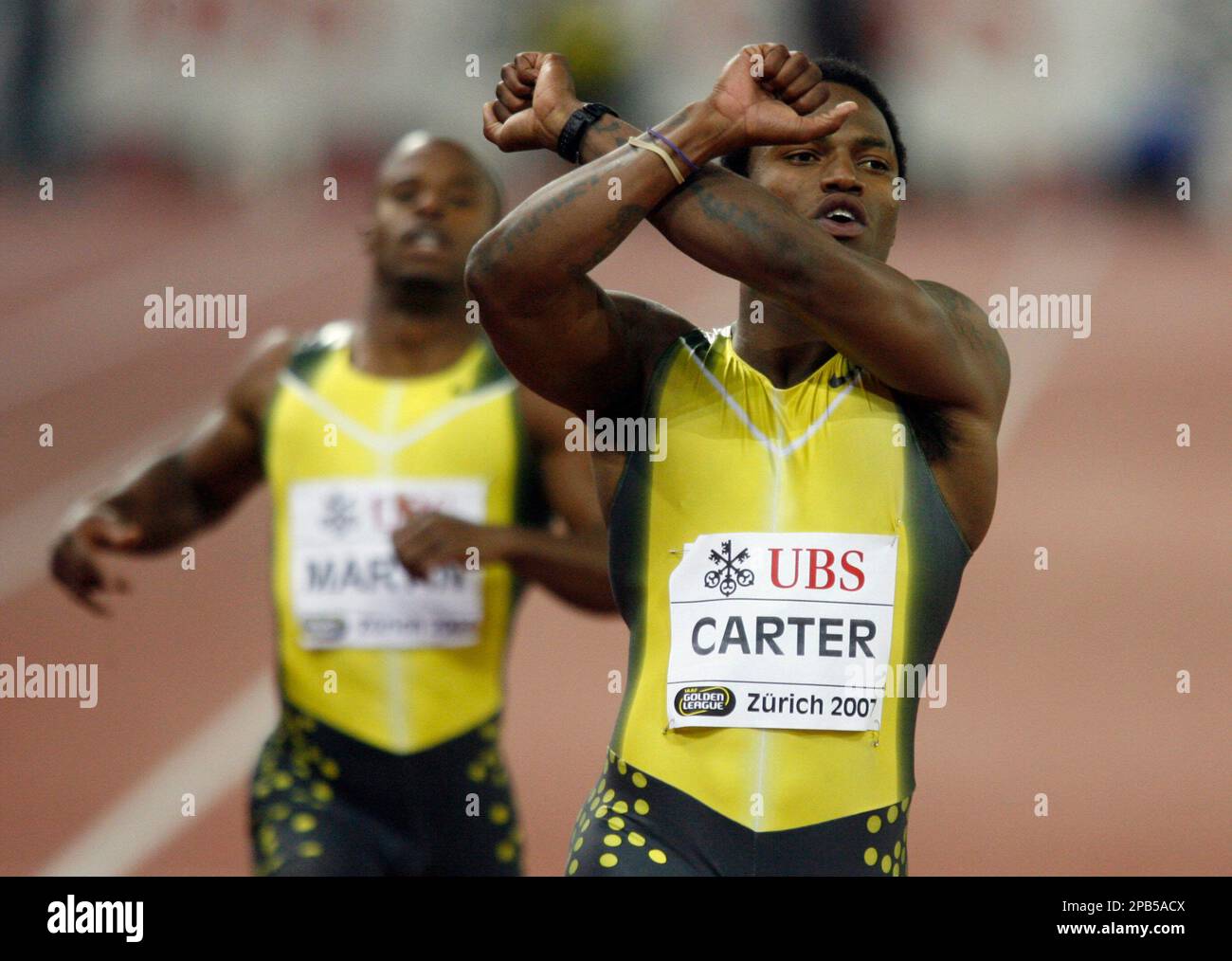 Xavier Carter from the USA celebrates winning the men's 200meters race ...