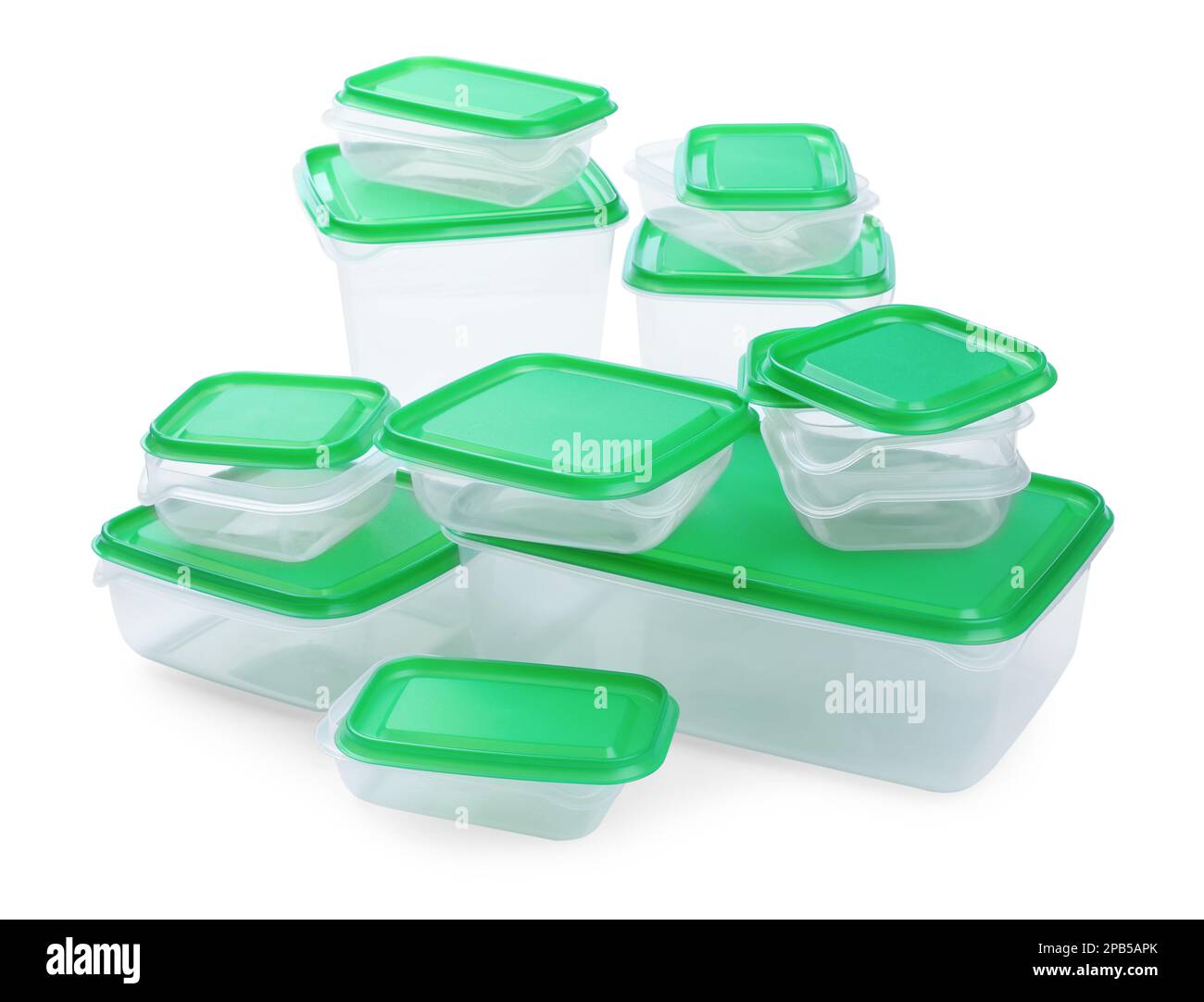 Set of empty plastic containers for food on white background Stock ...