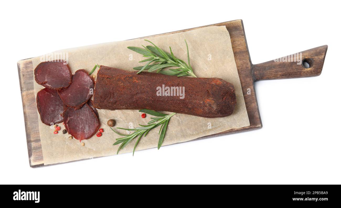 Delicious dry-cured beef basturma with rosemary and peppercorns on ...