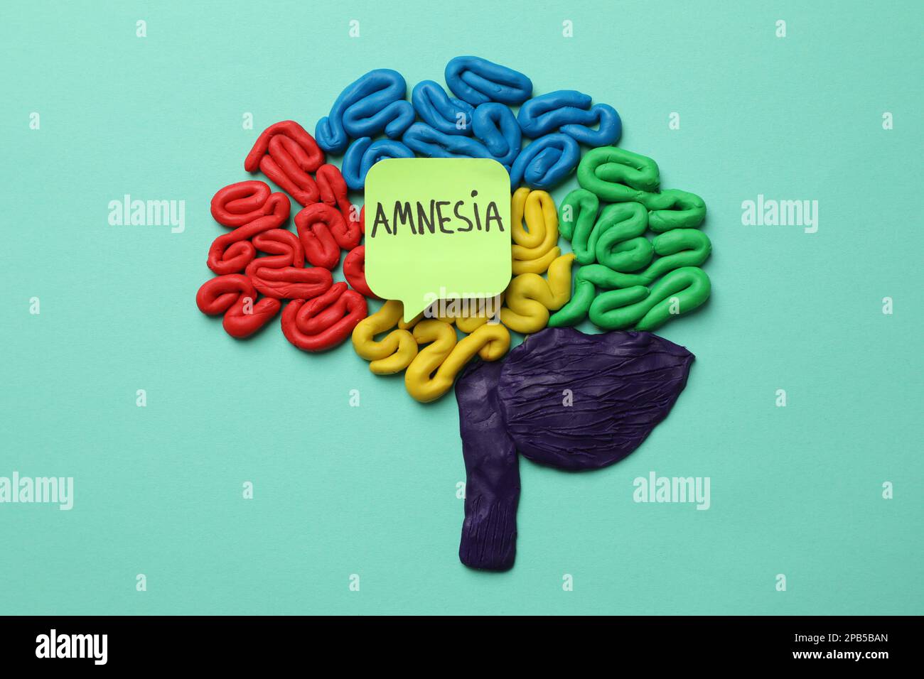 Human brain made of colorful plasticine and paper note with word ...