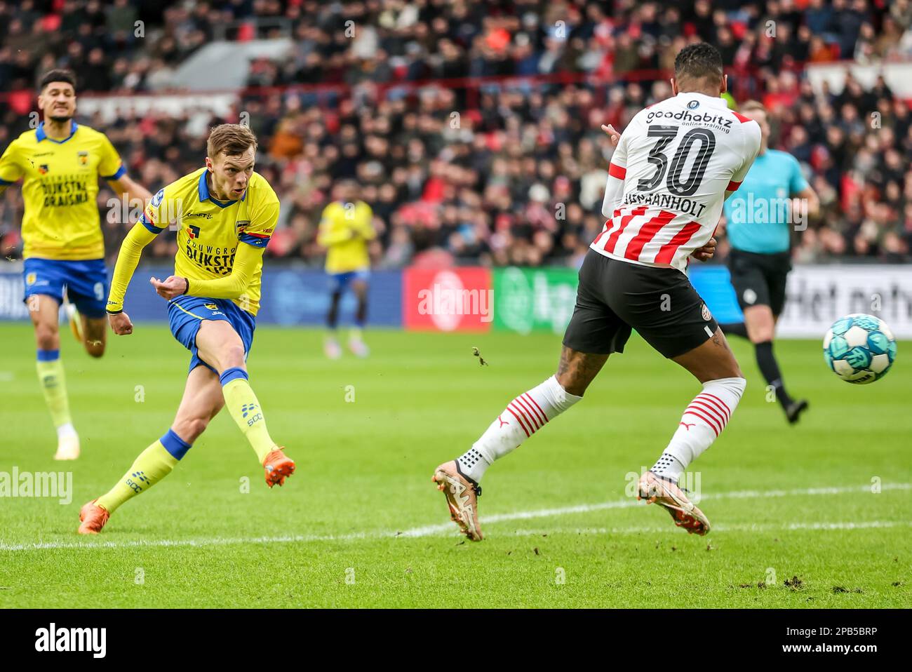 EINDHOVEN, NETHERLANDS - MARCH 12: Remco Balk of SC Cambuur scores the ...