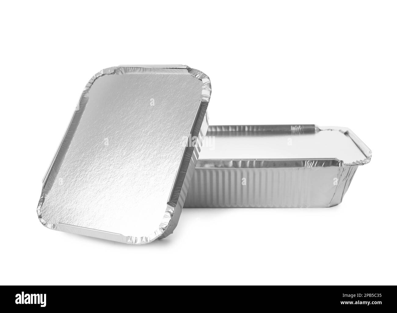 Foil containers for food on white background Stock Photo - Alamy
