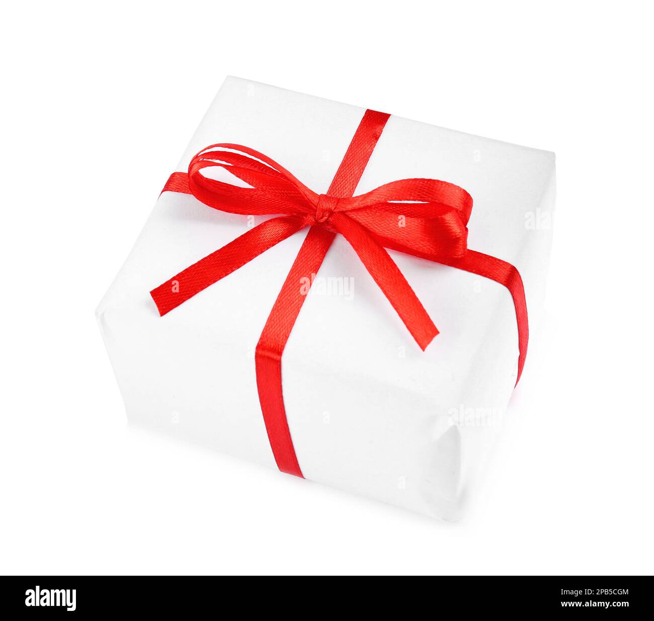 Beautiful gift box with red bow isolated on white Stock Photo - Alamy