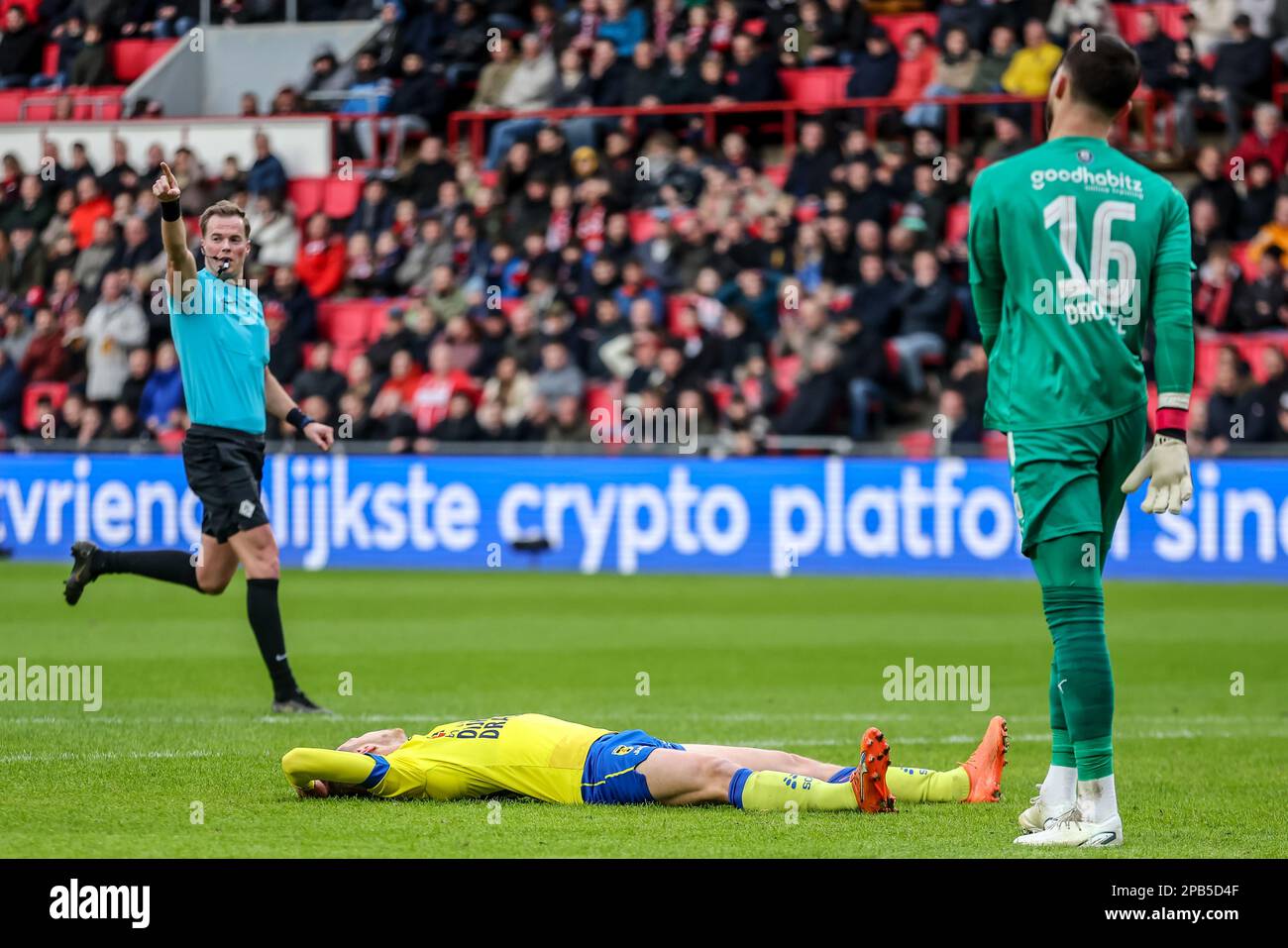 EINDHOVEN, NETHERLANDS - MARCH 12: Remco Balk of SC Cambuur looks ...