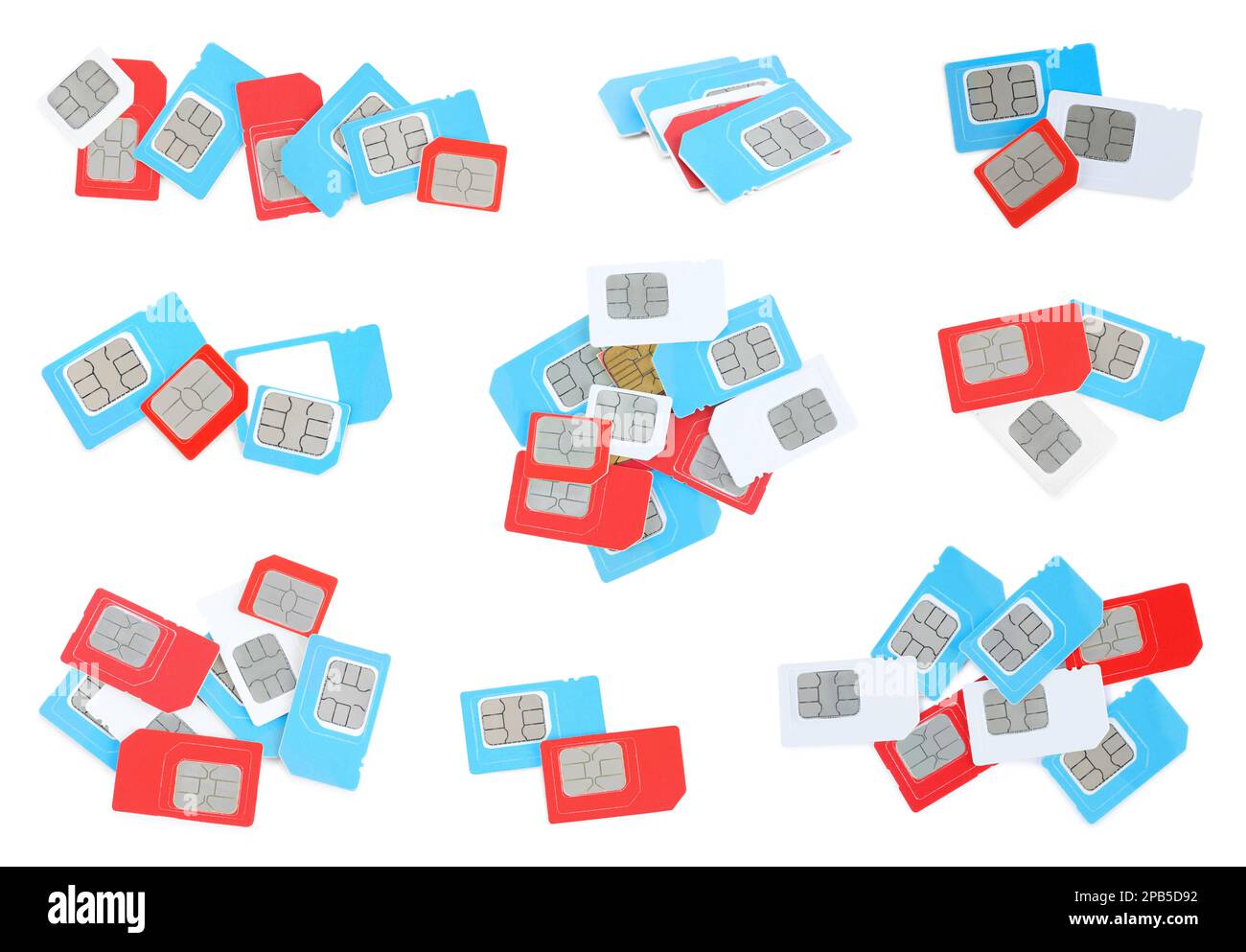 Set with different SIM cards on white background Stock Photo - Alamy