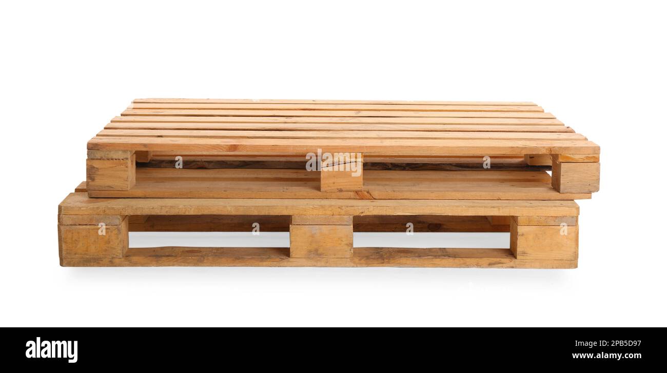 Wooden pallets isolated on white. Transportation and storage Stock ...