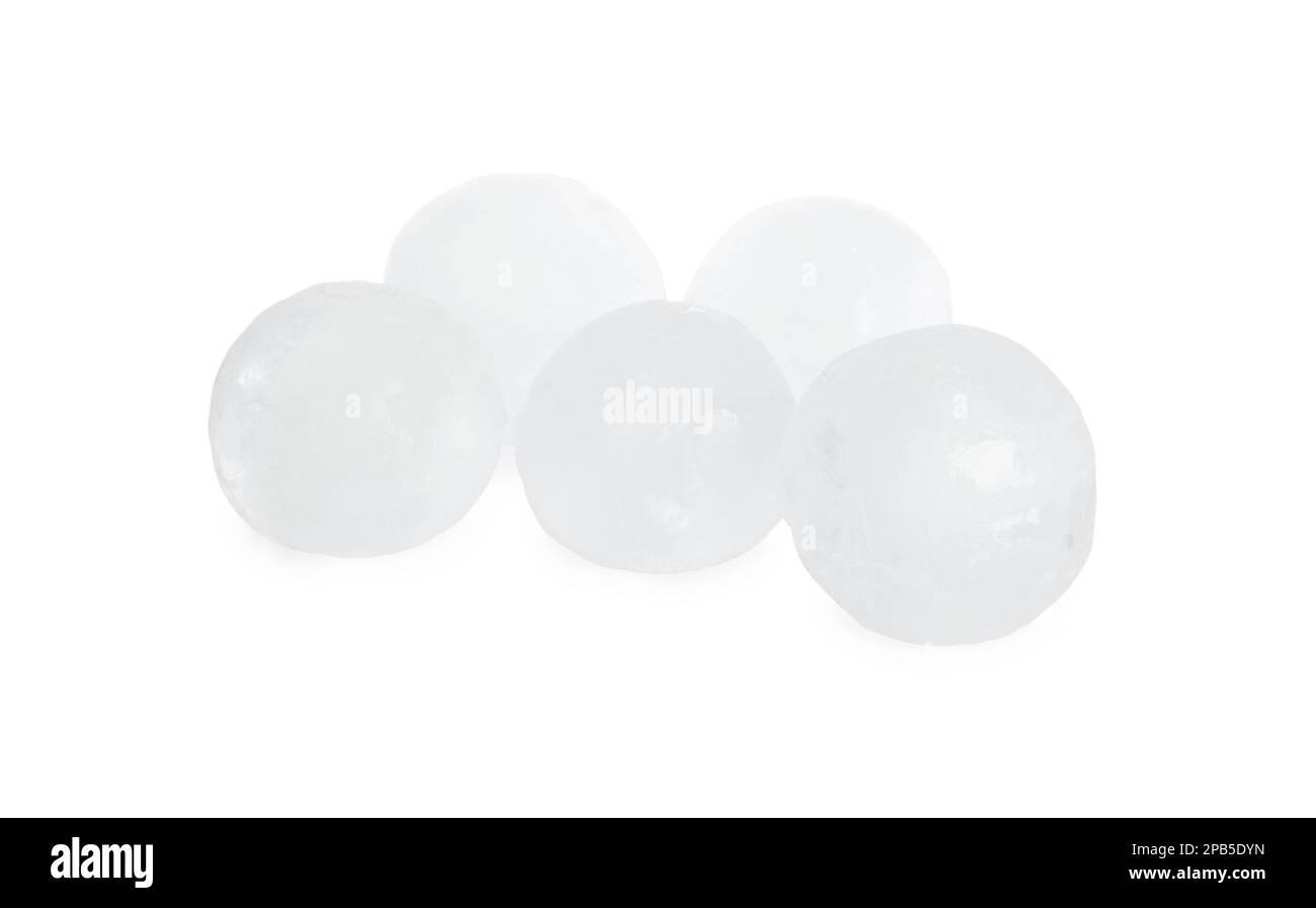 Many frozen ice balls on white background Stock Photo - Alamy