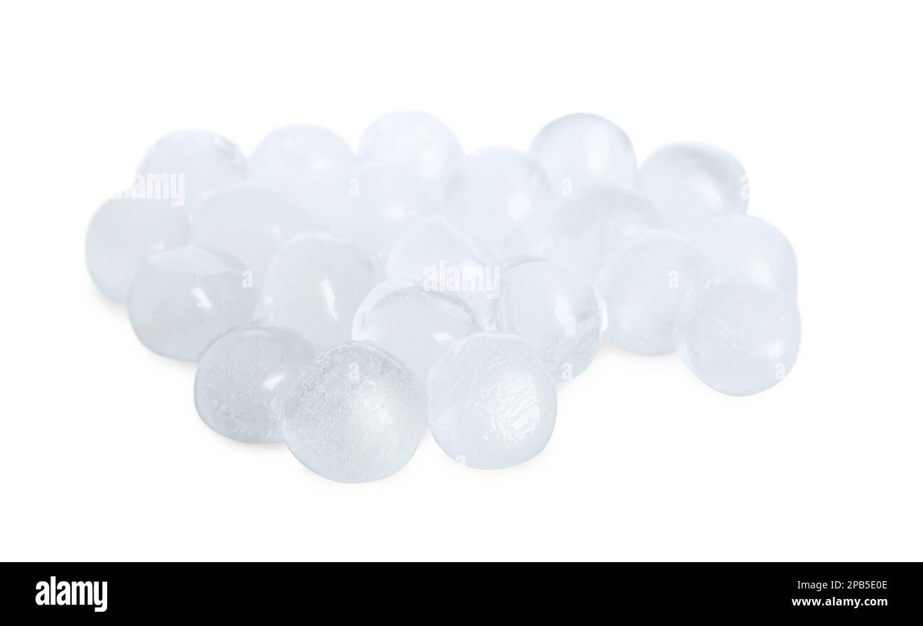 Many frozen ice balls on white background Stock Photo - Alamy