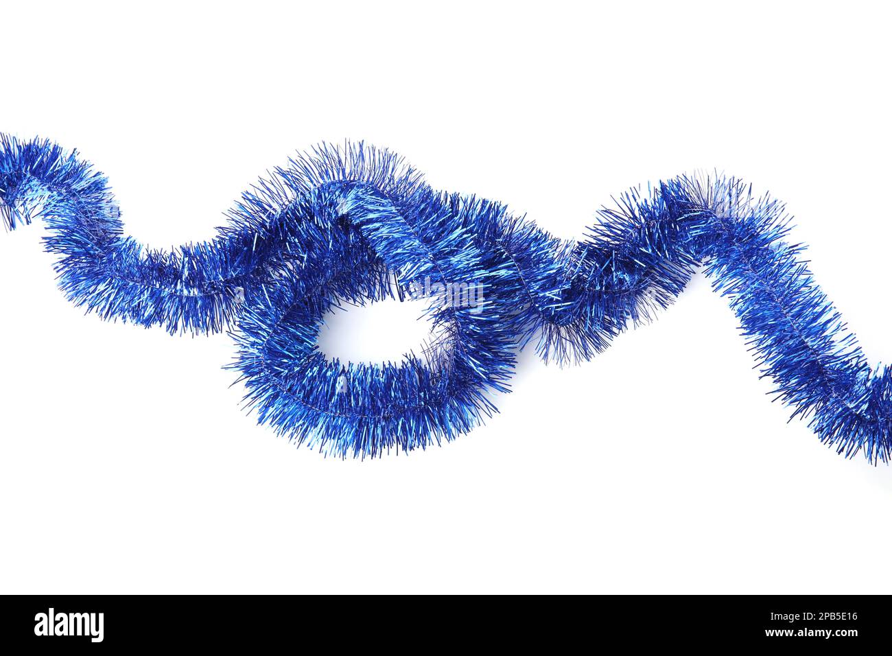 Shiny blue tinsel isolated on white, top view Stock Photo - Alamy