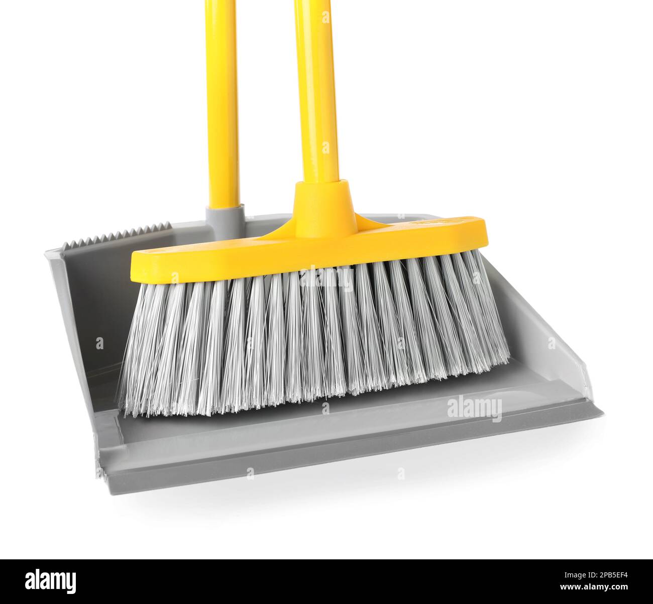 Plastic broom and dustpan on white background Stock Photo - Alamy
