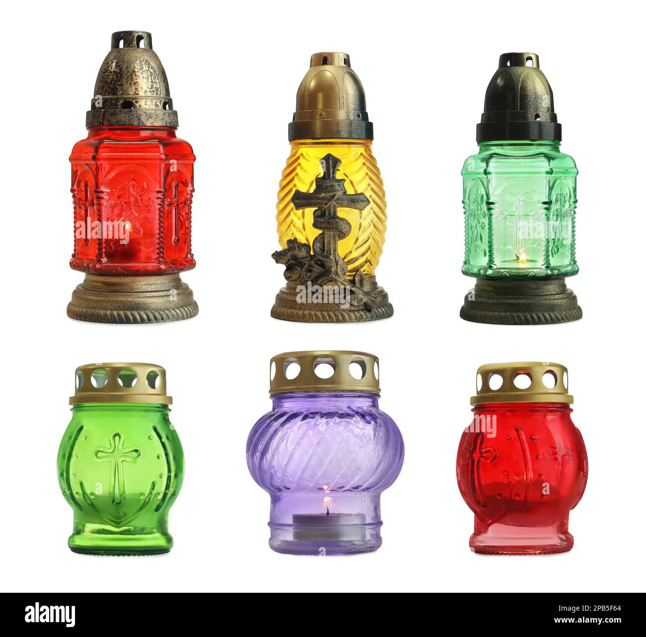 Set with different grave lights on white background Stock Photo - Alamy