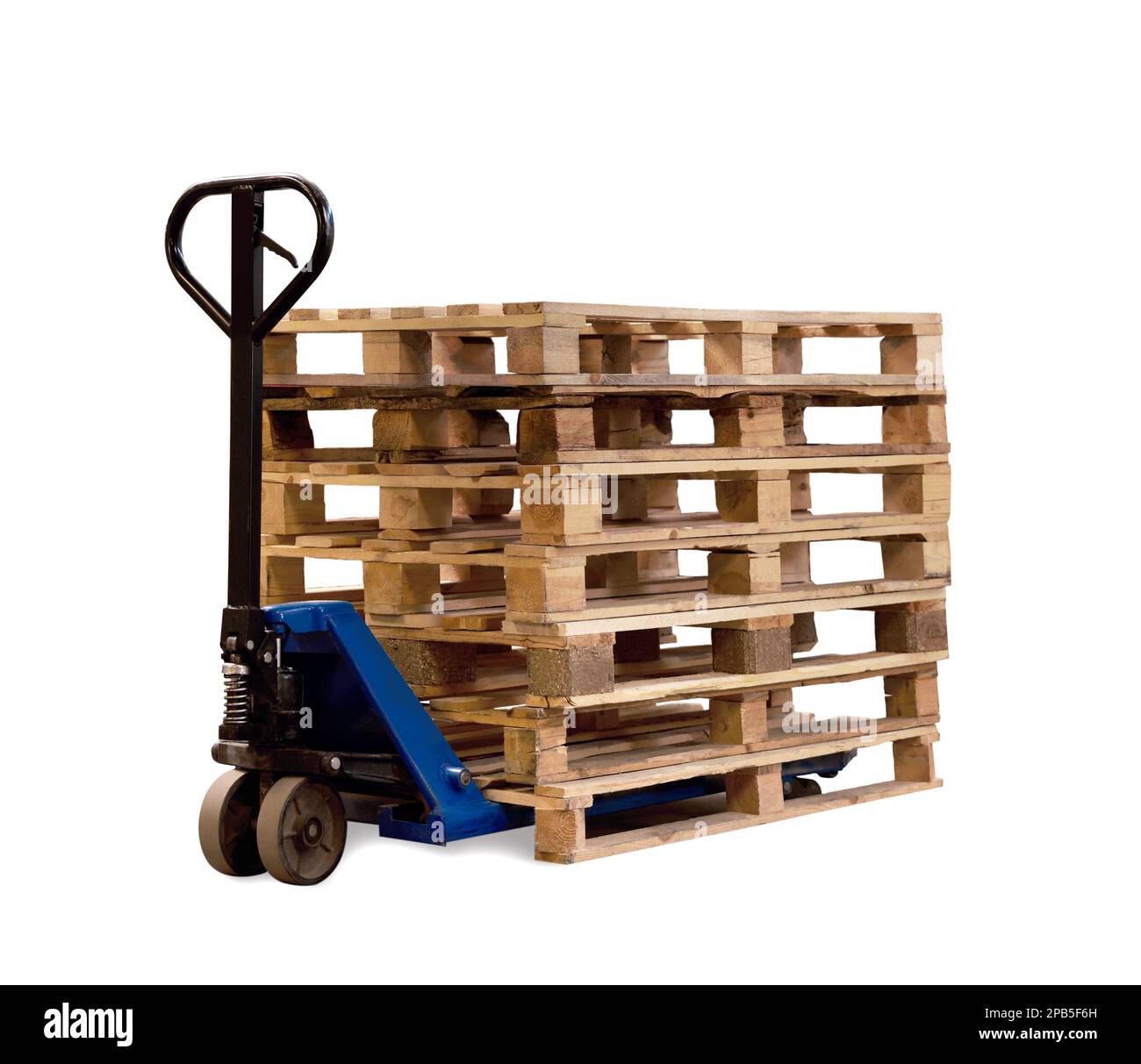 Modern manual forklift with wooden pallets on white background Stock ...
