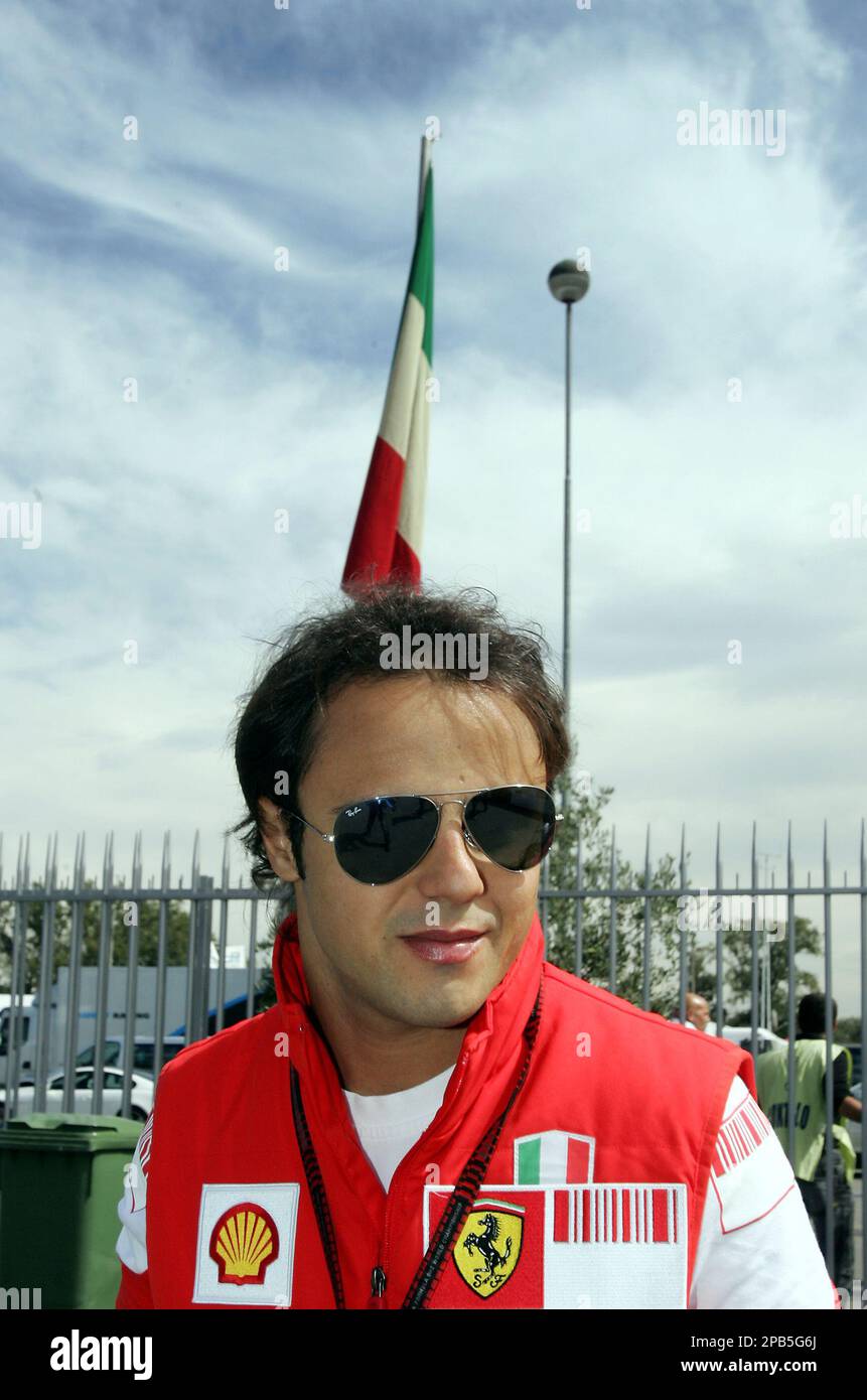 Ferrari Brazilian driver Felipe Massa arrives at the Monza racetrack ...