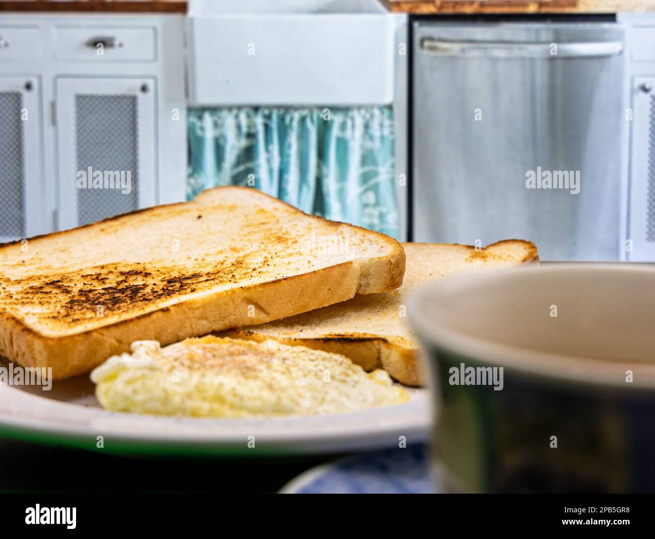 English Breakfast - Tea with Egg and Toast , Honey / Jam Stock Photo ...